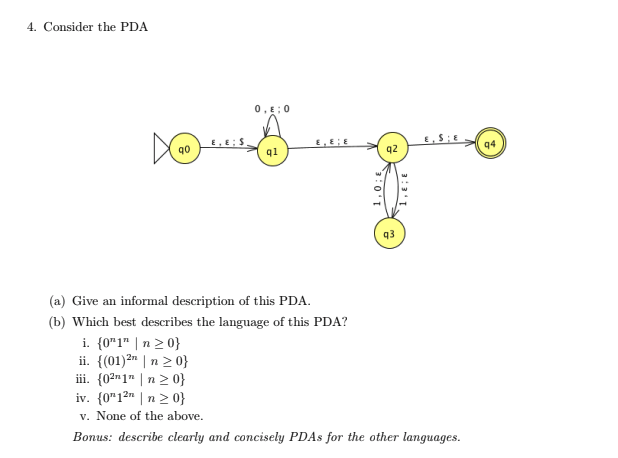 Solved Consider the PDA ( a) Give an informal description | Chegg.com