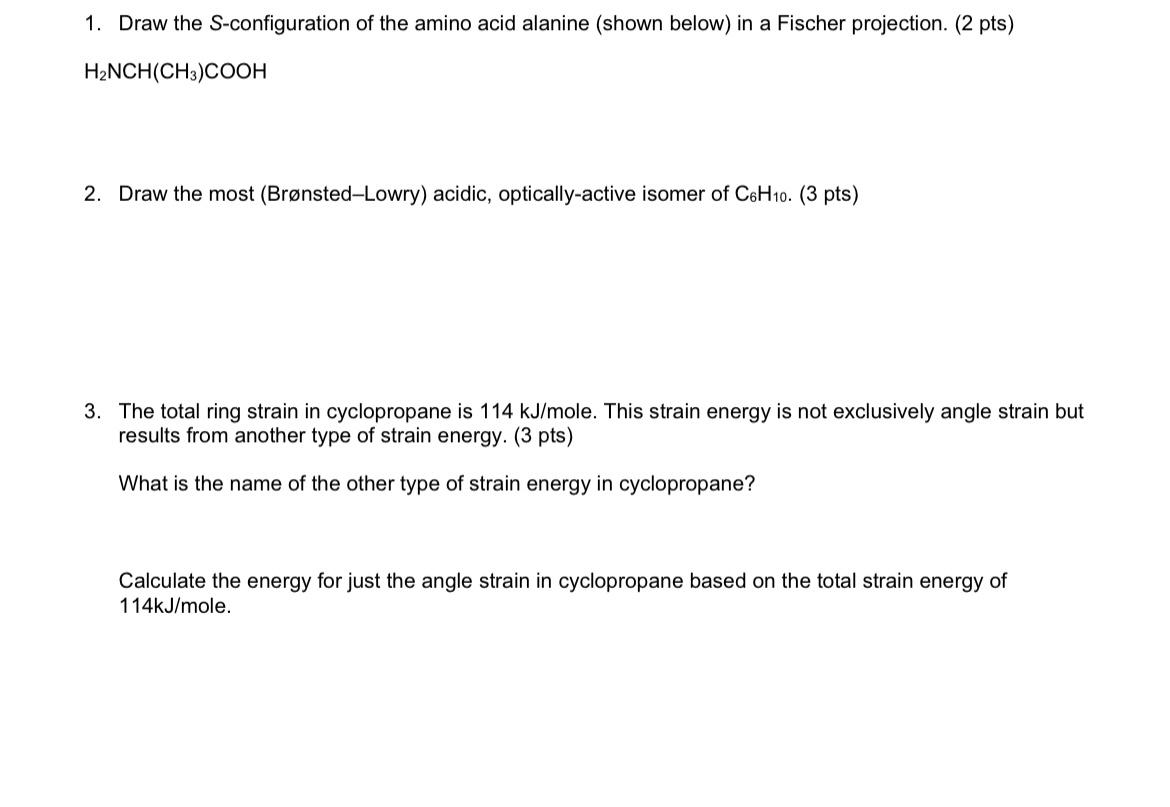 Solved 1. Draw the S-configuration of the amino acid alanine | Chegg.com