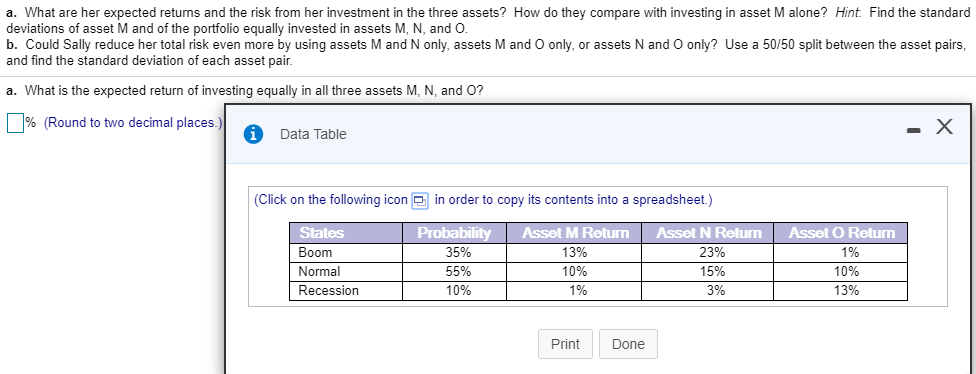 Solved The expected return of the equally weighted portfolio | Chegg.com