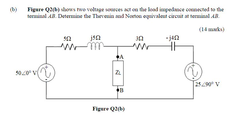 Solved (c) In the circuit in Figure Q2c), given V. = 42 45°. | Chegg.com