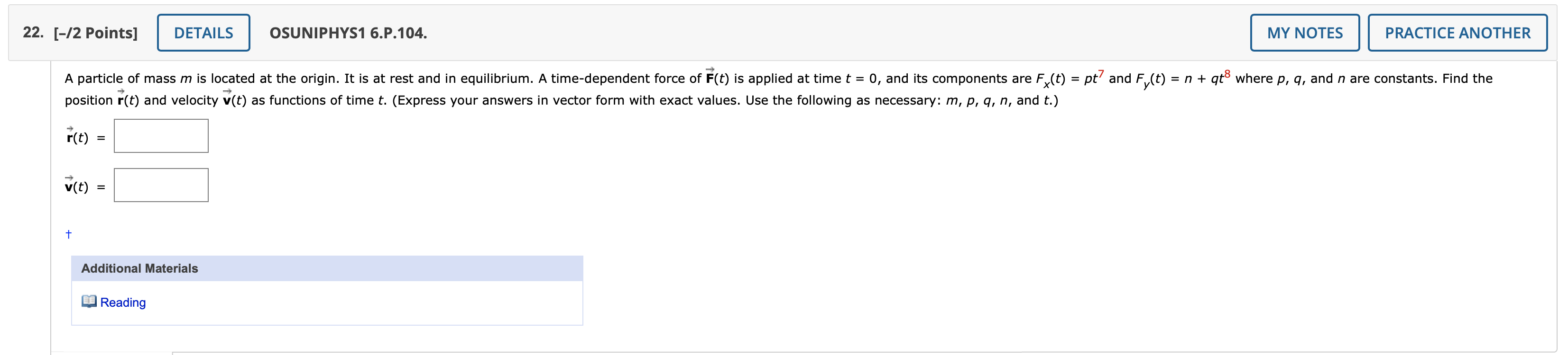 Solved position r(t) and velocity v(t) as functions of time | Chegg.com