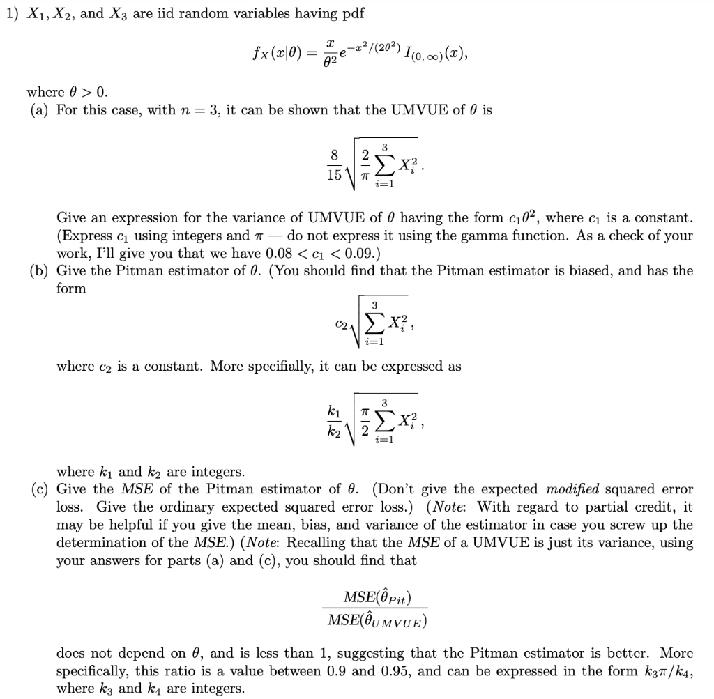 1) X1, X2, and X3 are iid random variables having pdf | Chegg.com