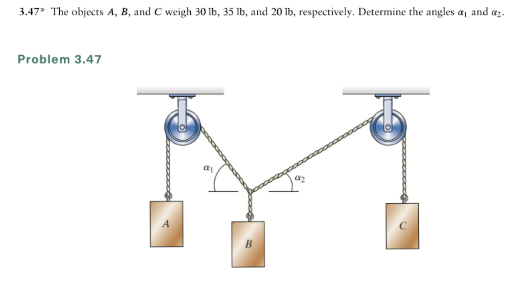 Solved 3.47* ﻿The objects A,B, ﻿and C ﻿weigh 30lb,35lb, ﻿and | Chegg.com