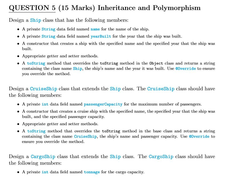 Solved Question 5 15 Marks Inheritance And Polymorphism 2357
