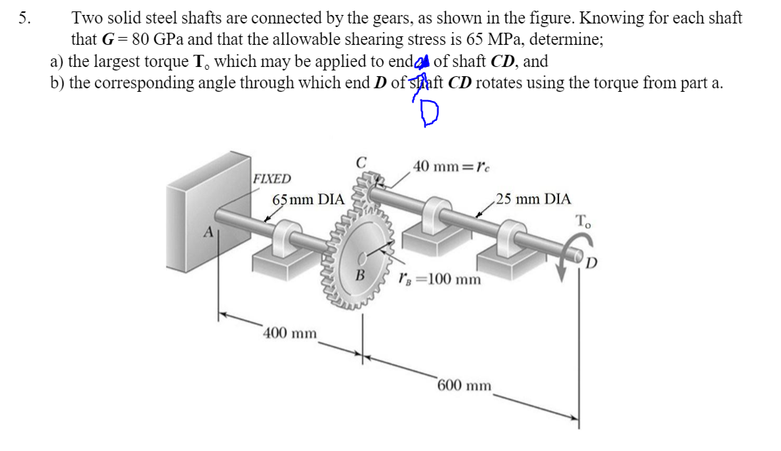 Solved 5. Two solid steel shafts are connected by the gears, | Chegg.com