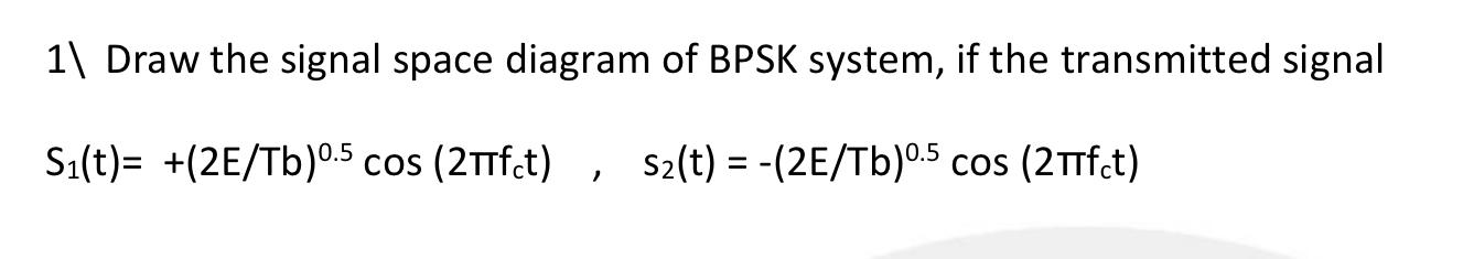 Solved 1\ Draw the signal space diagram of BPSK system, if | Chegg.com