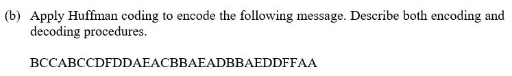 Solved (b) Apply Huffman coding to encode the following | Chegg.com