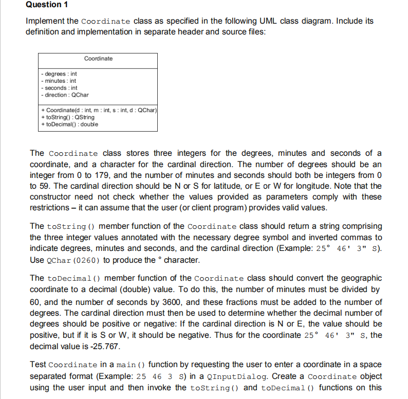 Question 1 Implement the Coordinate class as | Chegg.com