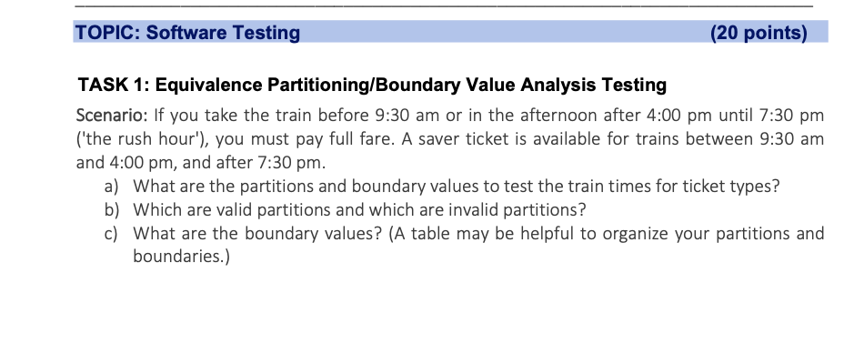 TASK 1: Equivalence Partitioning/Boundary Value | Chegg.com