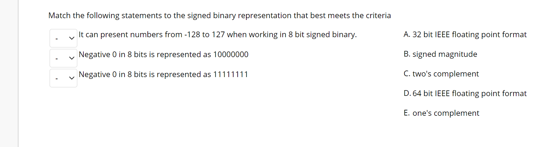 Solved Match The Following Statements To The Signed Binary