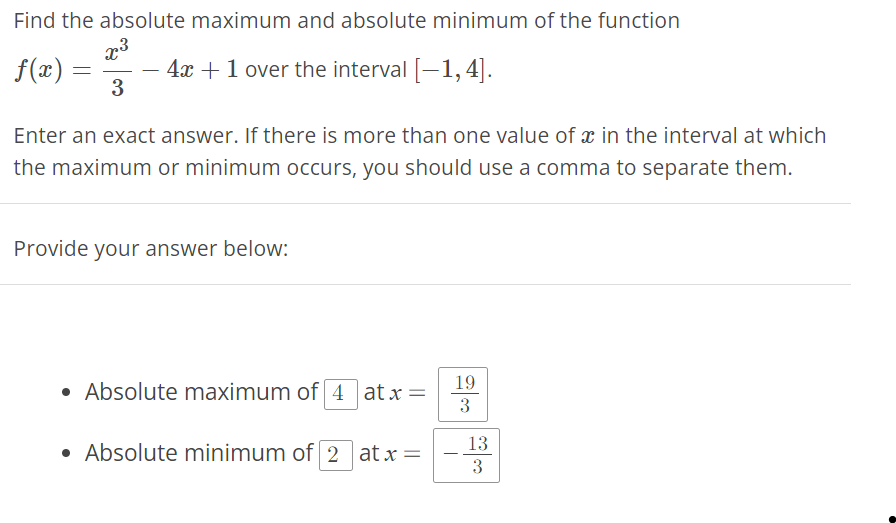 Solved Find the absolute maximum and absolute minimum of the | Chegg.com