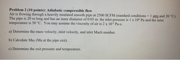 Solved Problem 2 (10 points): Adiabatic compressible flow | Chegg.com