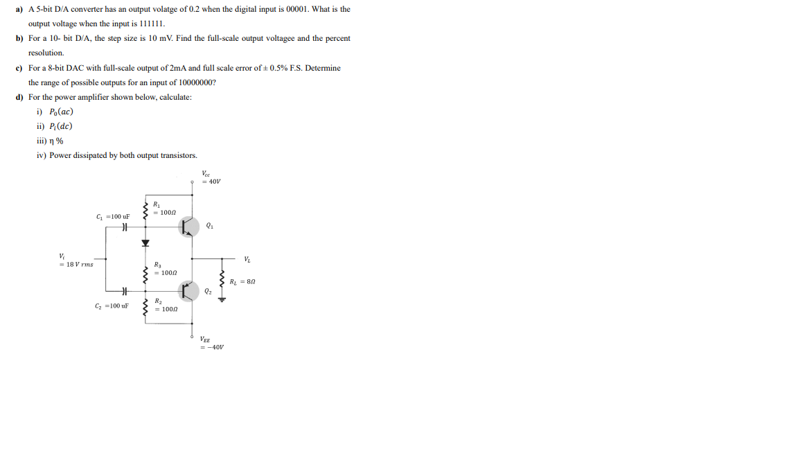 Solved a) A 5-bit D/A converter has an output volatge of 0.2 | Chegg.com