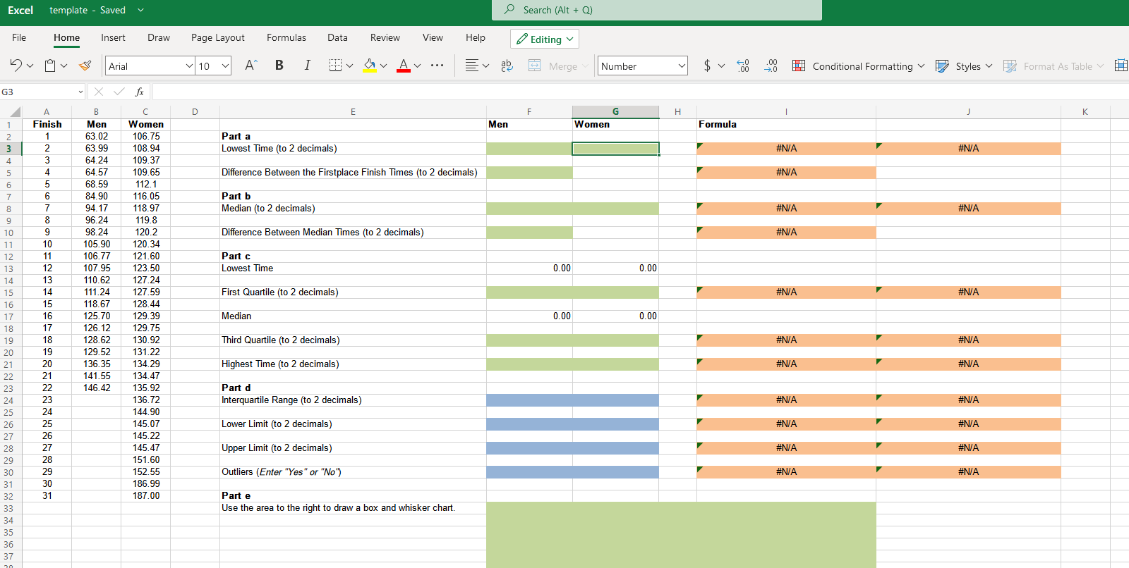 Solved are contained in order of finish in the Excel Online | Chegg.com