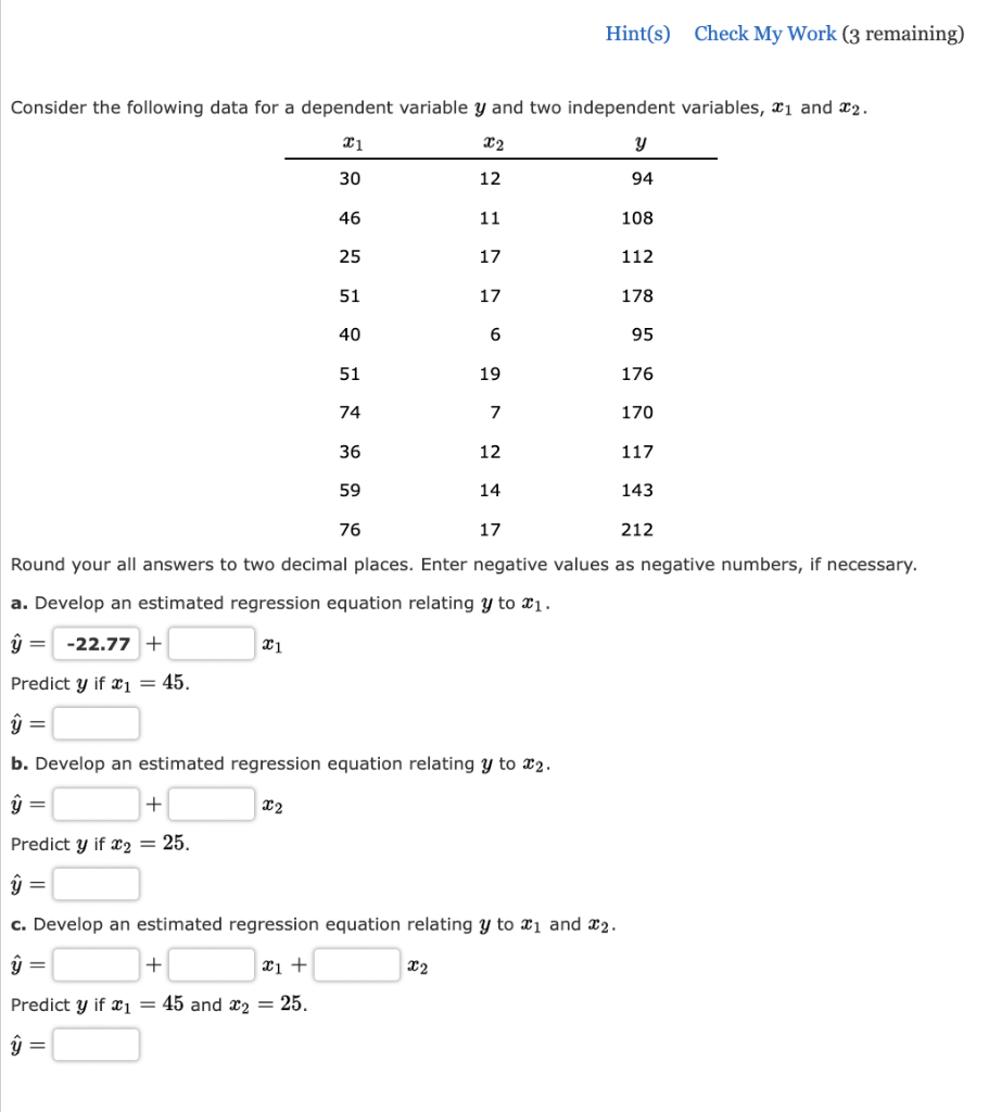 Solved Hint(s) Check My Work (3 remaining) Consider the | Chegg.com