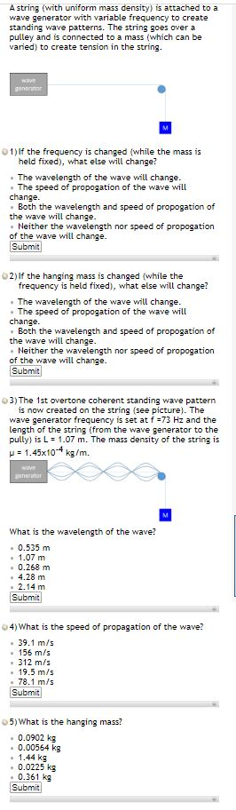 Solved A string (with uniform mass density) is attached to a | Chegg.com