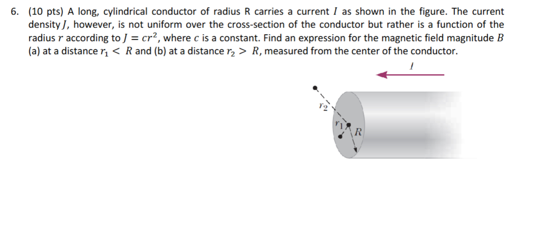 Solved (10 ﻿pts) ﻿A long, cylindrical conductor of radius R | Chegg.com