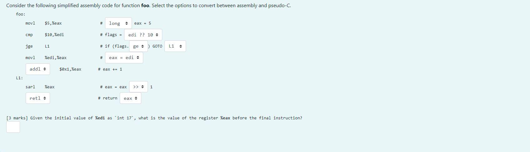 Solved Consider the following simplified assembly code for | Chegg.com