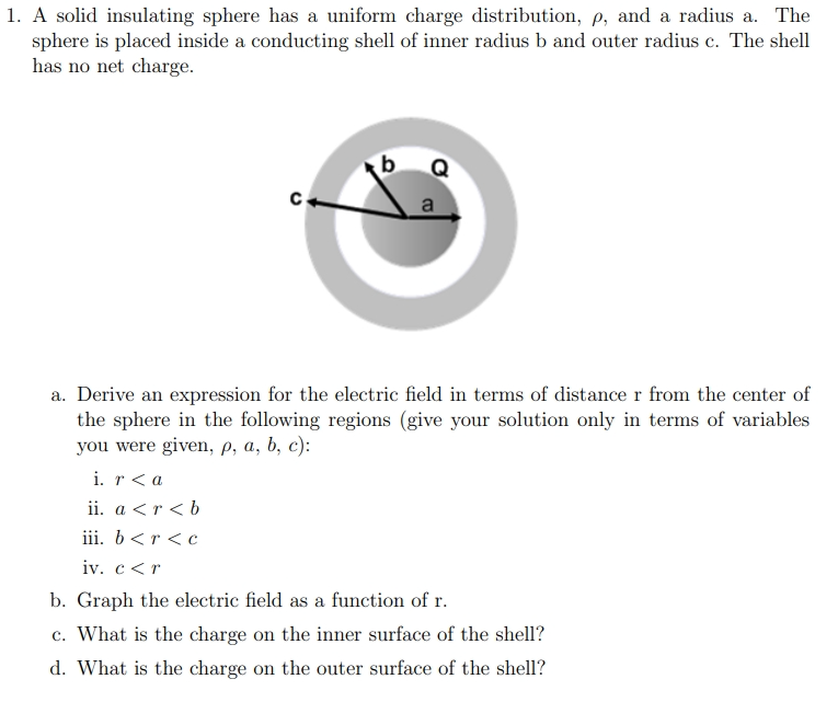 Solved A solid insulating sphere has a uniform charge | Chegg.com