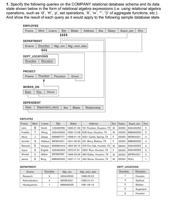 1. Specify the following queries on the COMPANY | Chegg.com