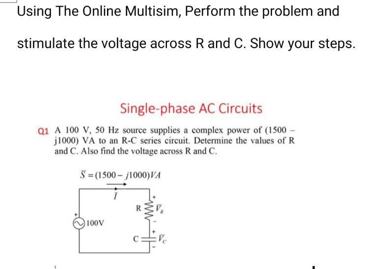 Solved Using The Online Multisim, Perform the problem and | Chegg.com
