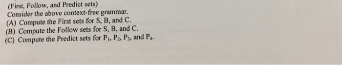 Solved (First, Follow, and Predict sets) Consider the above | Chegg.com