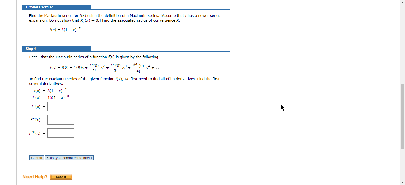 Solved Tutorial Exercise Find the Maclaurin series for f(x) | Chegg.com