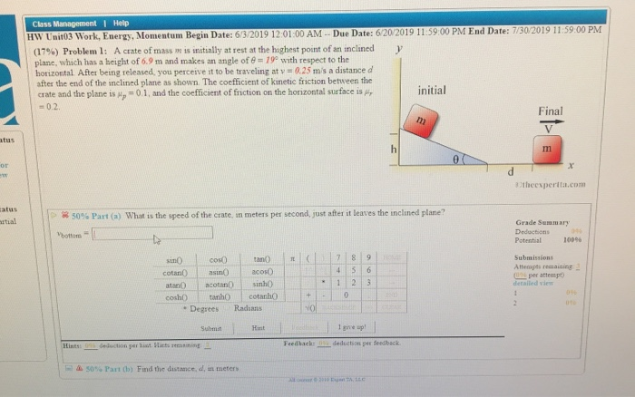 Solved Class Management I Help HW Unit03 Work, Energy, | Chegg.com