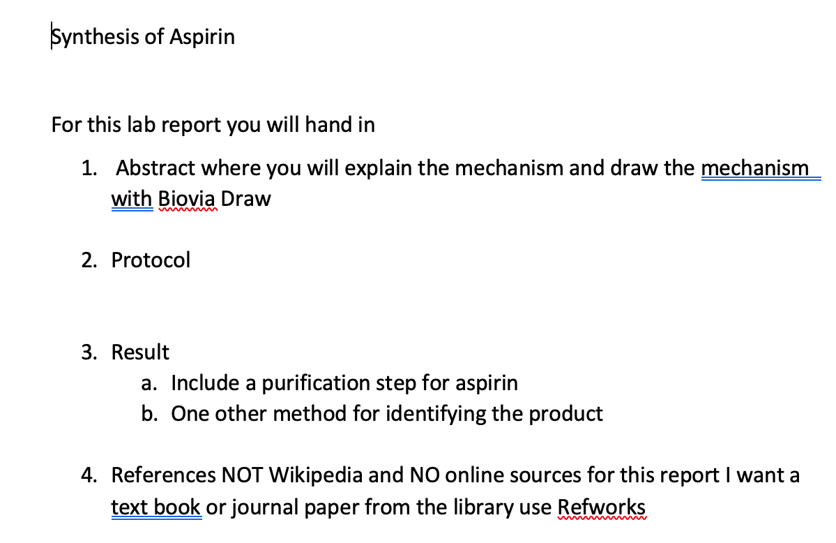 Solved Synthesis of Aspirin For this lab report you will | Chegg.com
