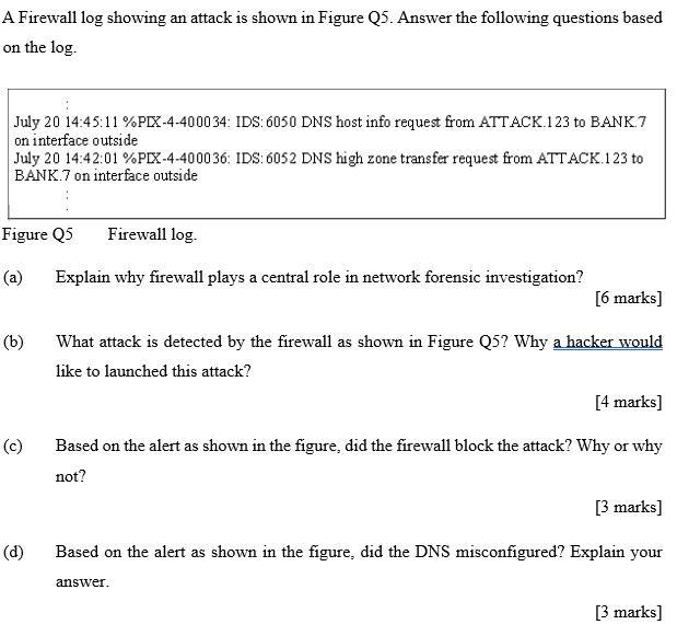 Solved A Firewall log showing an attack is shown in Figure | Chegg.com