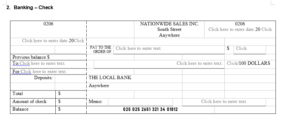 2. Banking – Check Using the Check form, prepare the | Chegg.com