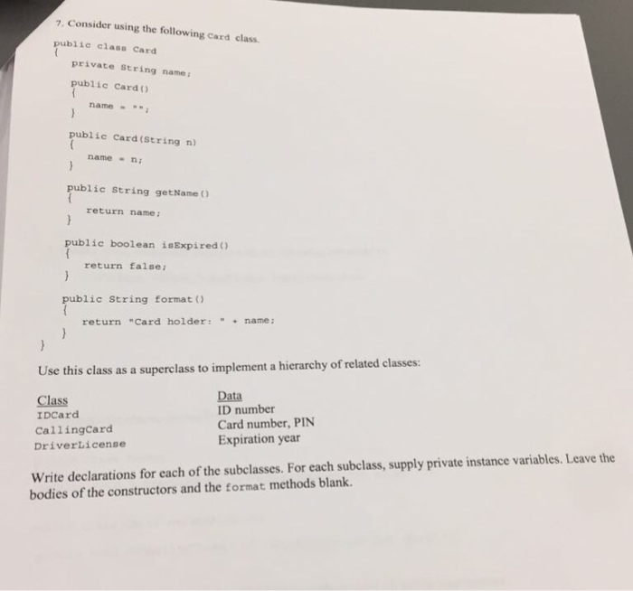 Solved Consider using the following Card class public class | Chegg.com