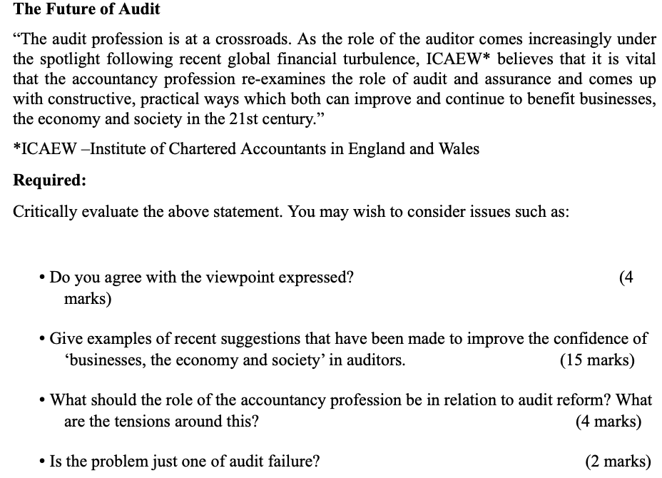 Solved The Future of Audit “The audit profession is at a | Chegg.com