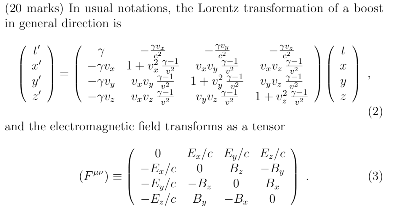 Solved (20 marks) In usual notations, the Lorentz | Chegg.com