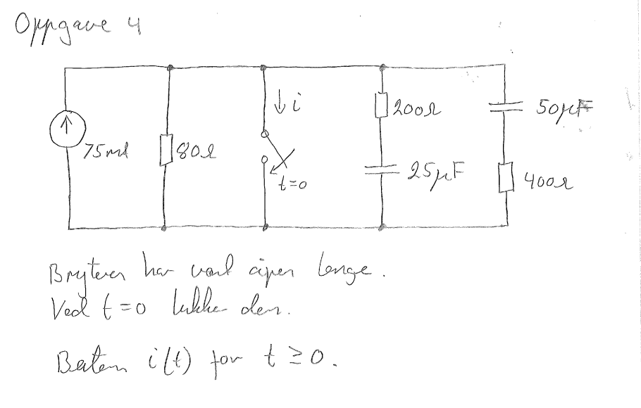 Solved The switch has been open for a long time. At t=0 ﻿it | Chegg.com
