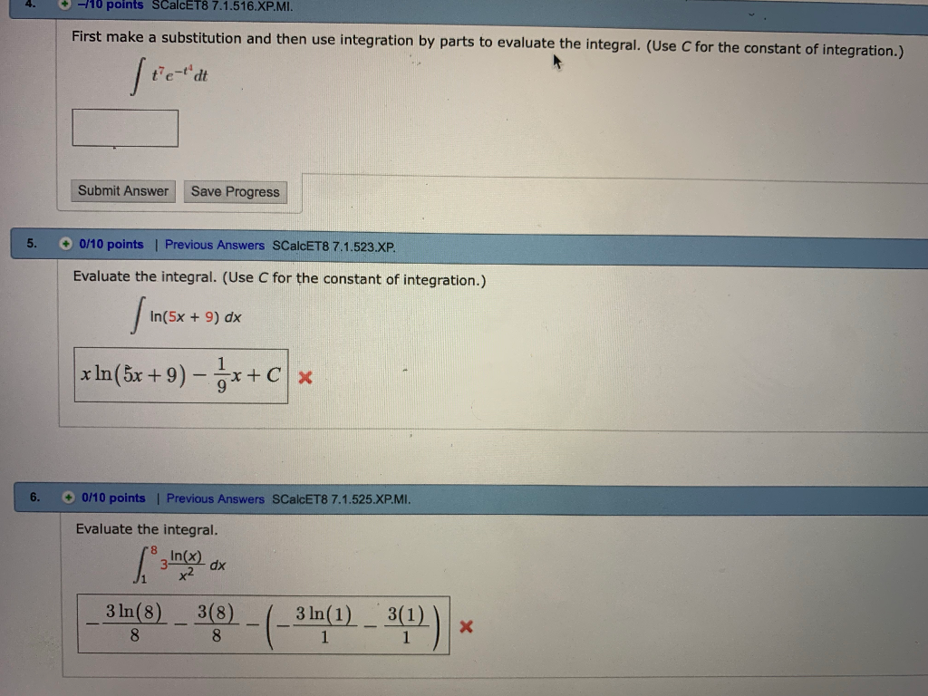 Solved 4. -10 points SCalcET8 7.1.516.XP.MI First make a | Chegg.com