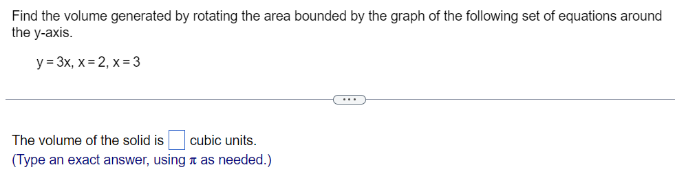 Solved Find the volume generated by rotating the area | Chegg.com