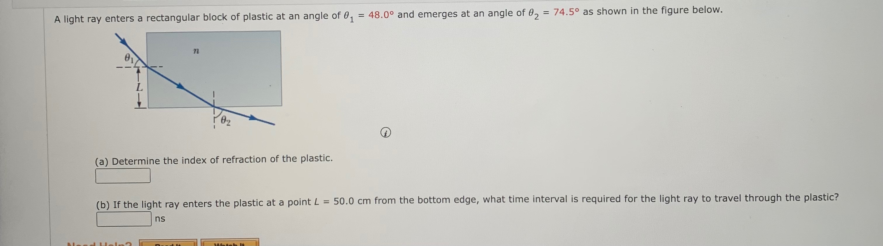 Solved light ray enters a rectangular block of plastic at an | Chegg.com
