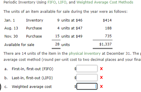 Solved Periodic Inventory using FIFO, LIFO, and Weighted | Chegg.com