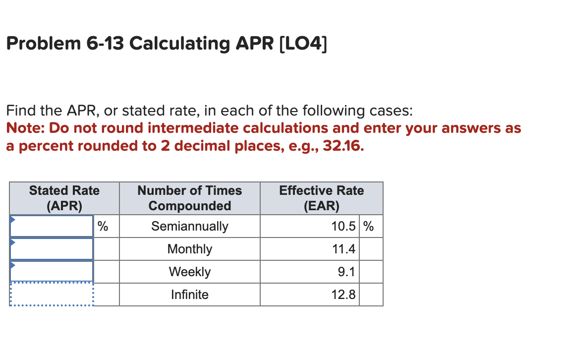 Solved Problem 6-13 ﻿Calculating APR [LO4]Find the APR, or | Chegg.com