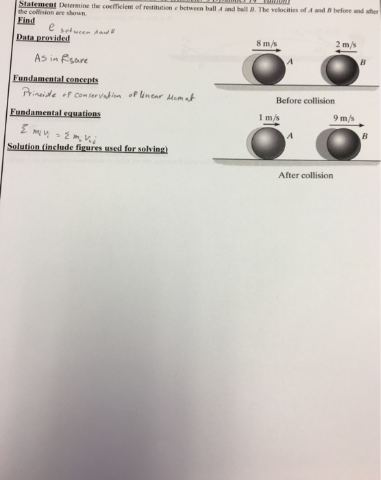 Solved Statement Determine the coefficient of restitution e | Chegg.com