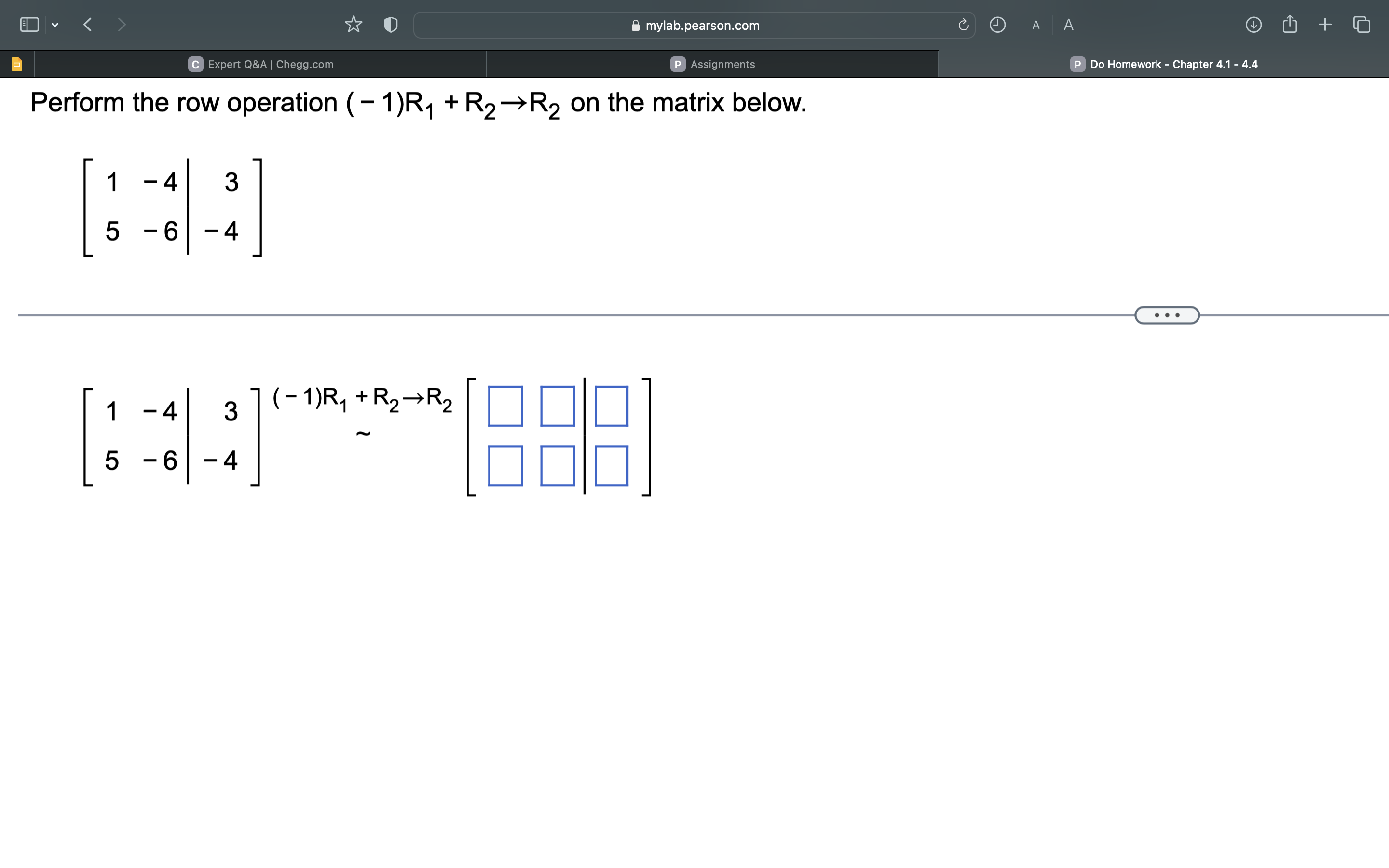 Solved Perform the row operation (−1)R1+R2→R2 on the matrix | Chegg.com