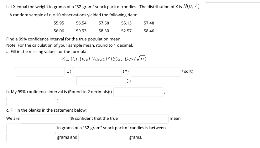 Solved 57.48 Let X equal the weight in grams of a "52-gram" | Chegg.com
