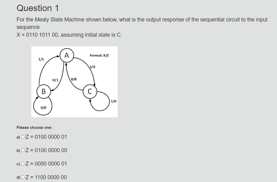Solved For the Mealy State Machine shown below, what is the | Chegg.com