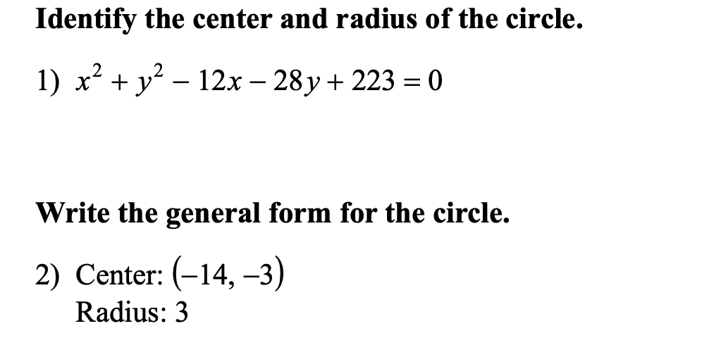 Solved Identify the center and radius of the | Chegg.com