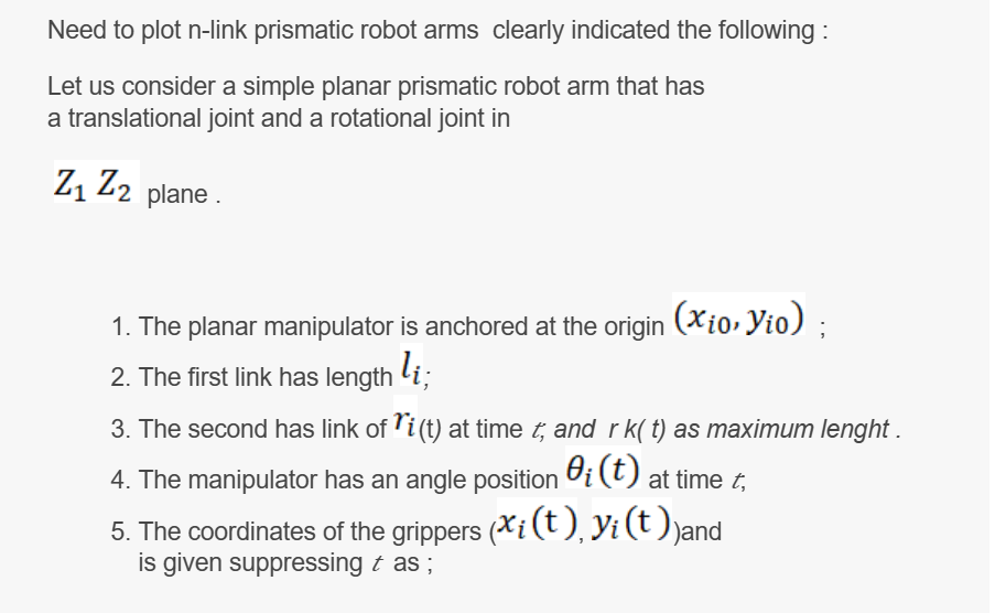 Solved Need to plot n-link prismatic robot arms clearly | Chegg.com
