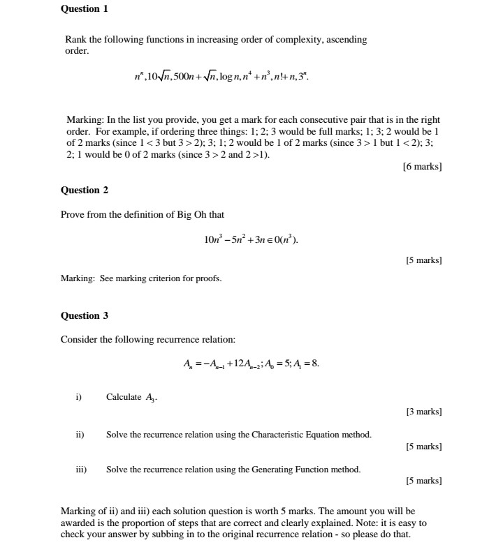 Solved Question 1 Rank the following functions in increasing | Chegg.com