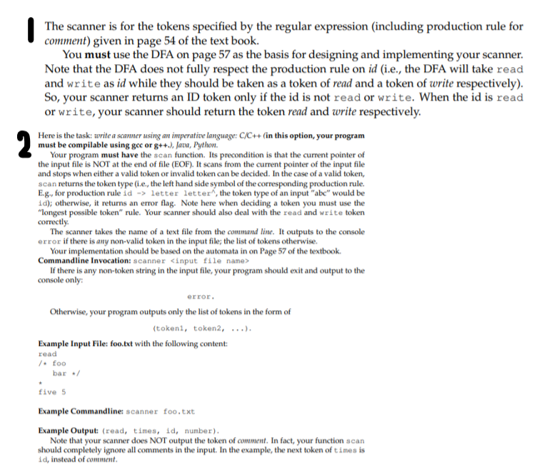 Solved 2 The scanner is for the tokens specified by the | Chegg.com