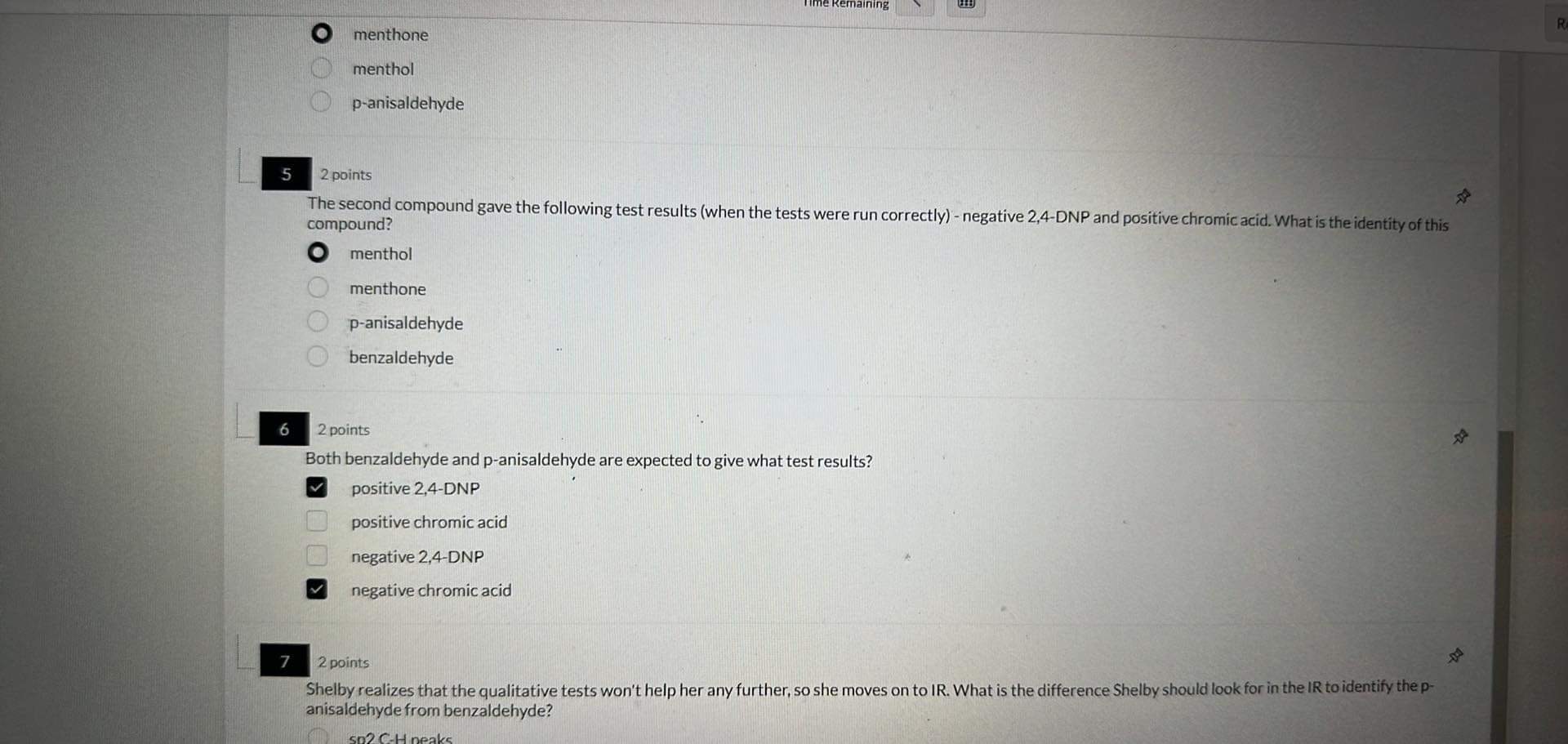 menthone menthol p-anisaldehyde 52 points The second | Chegg.com