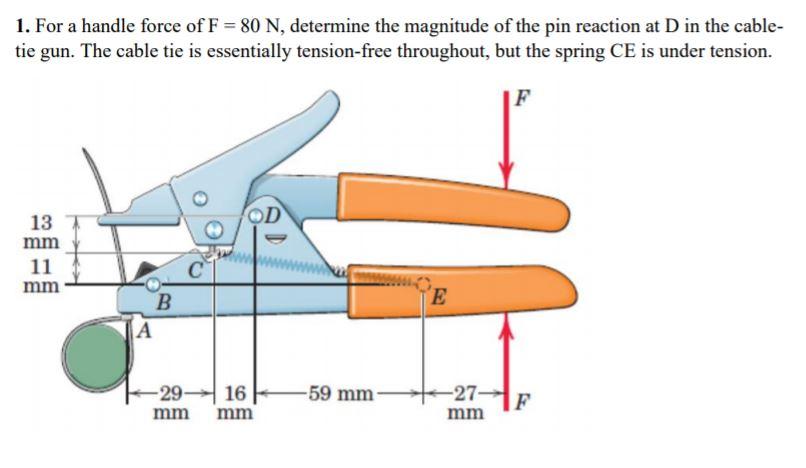 Solved 1. For a handle force of F = 80 N, determine the | Chegg.com